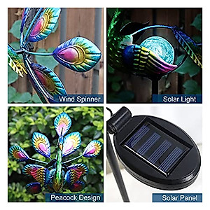 Wind Spinners for Yard and Garden - Solar Peacock Wind Spinner, Metal Kinetic Garden Stake Lights Wind Spinners, Outdoor Decorative Sculpture Waterproof Lights Lawn Courtyard Garden Décor