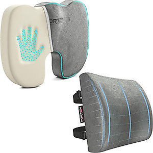 FORTEM Chair Seat Cushion (Velour, Grey) + Lumbar Support