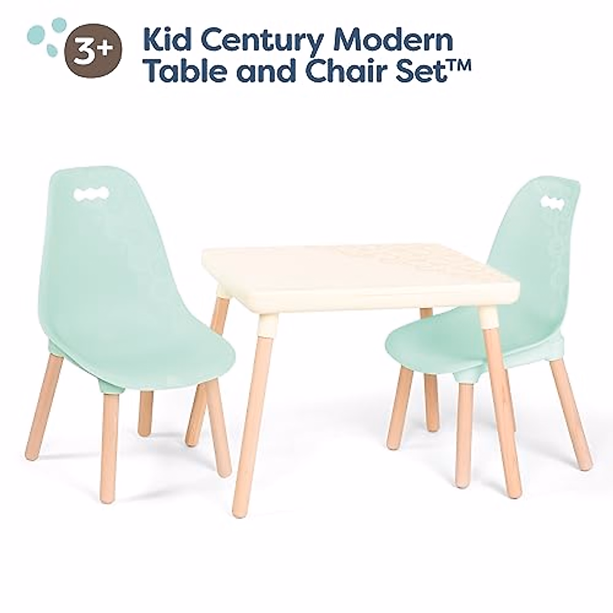B. toys- B. spaces- Table and Chair Set- Furniture For Toddlers- 1 Craft Table & 2 Chairs- Natural Wooden Legs- Mint- 3 years +