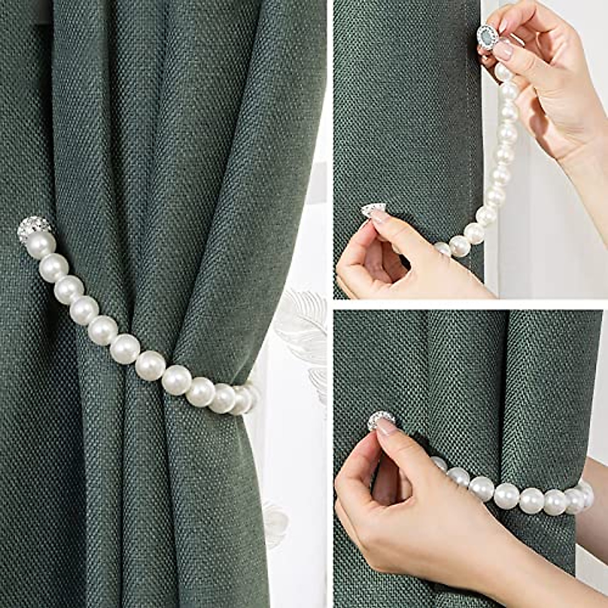 BAMFY Pearl Magnetic Curtain Tiebacks Handmade Weave Curtain Tie Backs Curtain Holders for Drapes Modern Window Draperies Decorative (Color : Brown)