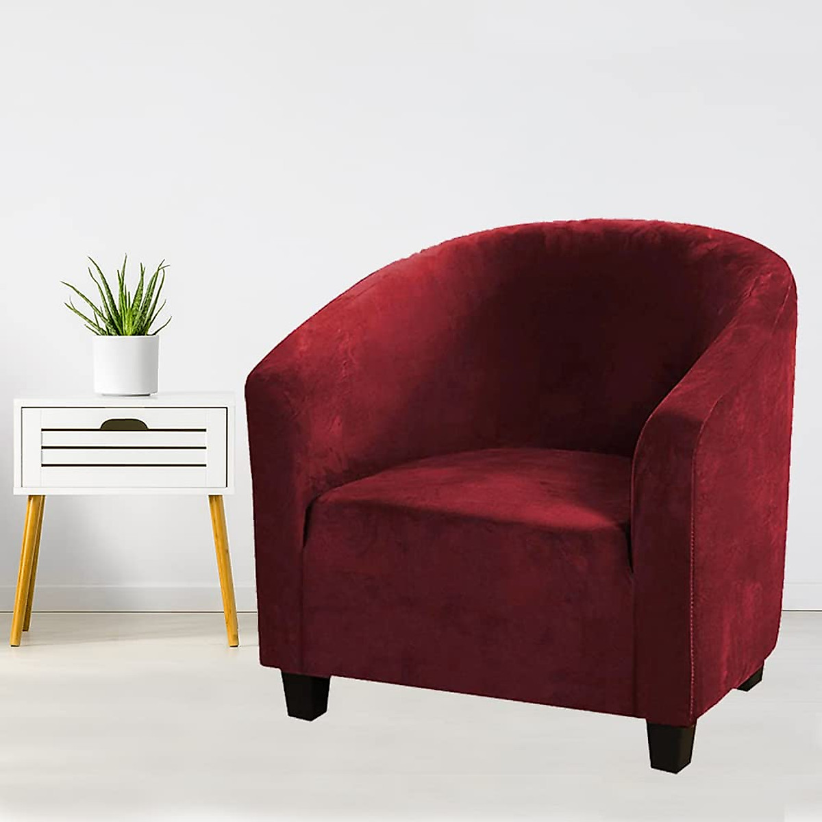 ITFRO Red Wine Club Chair Slipcover Stretch Velvet Tub Chair Cover Barrel Armchair Cover Sofa Cover Furniture Protector for Living Room (Red Wine)