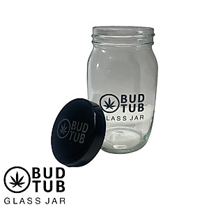 Glass Herb Storage Jar with Magnetic Herb Grinder INSIDE the lid. This Airtight, Smell Proof, Storage Container has an Added Seal to Keep the Scent Contained and Goods Fresh for Longer (Regular)