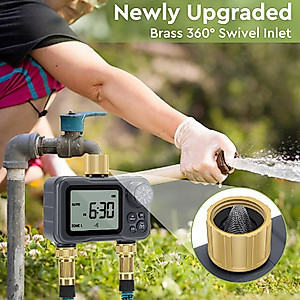 Moistenland Hose Timer with Brass Swivel, Sprinkler Timer, with Rain Delay/Manual/Automatic Watering System,Lawn & Garden Watering Equipment,IP54 Waterproof, 3.1 Inches Large Screen(2 Outlets)
