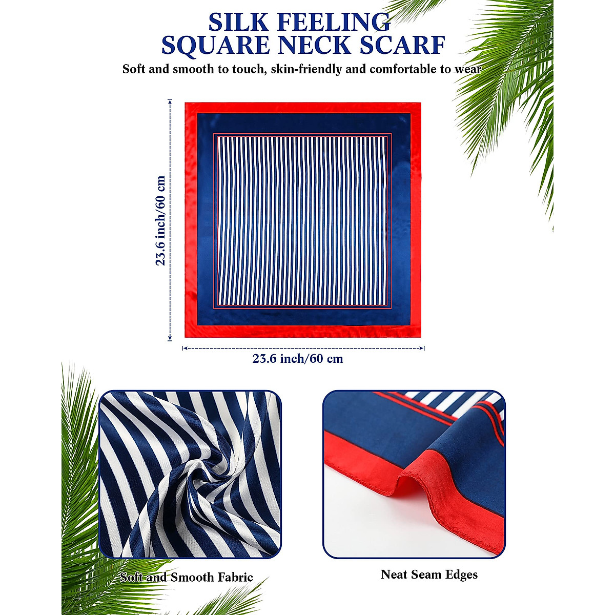 SATINIOR 4 Pcs Sailor Scarf Satin Flight Attendant Scarf 23.6 Inches Square Neck Scarf for Women Silk Feeling Hair Wraps