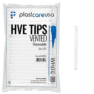 High Volume Evacuator HVE Tips - 1000 HVE Suction Tips Dental Disposable - Vented Evacuation Aspirator Tips with Smooth Edges (White - 10 Bags of 100) by PlastCare USA