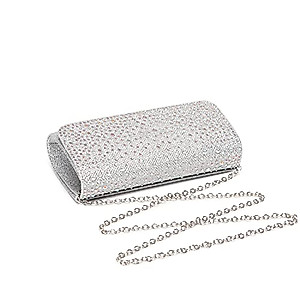 Leanoria Crystal Evening Clutch Silver Purse Chain Shoulder Crossbody Bag Bling Rhinestone Purse for Bride (Silver)