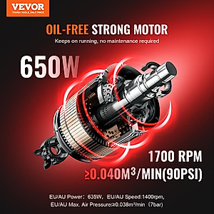 VEVOR 4.8 Gallon Air Compressor, 1.2HP 2.2 CFM@90PSI Oil Free Air Compressor Tank & Max. 116PSI Pressure, 70 dB Ultra Quiet Compressor for Auto Repair, Tire Inflation, Spray Painting, Woodwork Nailing