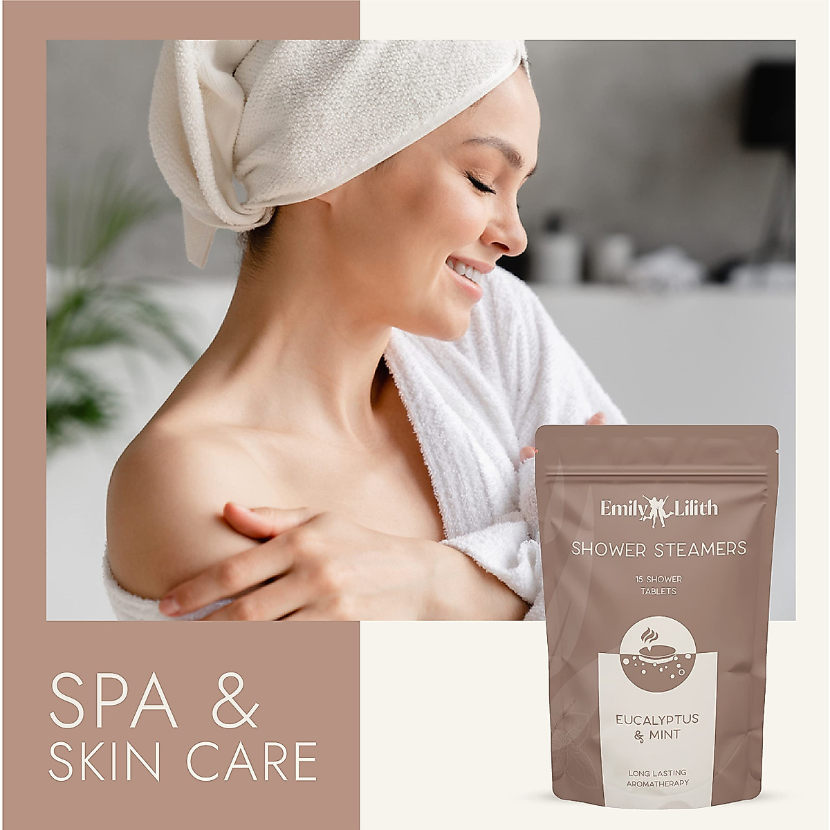 Shower Steamers Eucalyptus and Mint (15 Pack) Emily & Lilith Bath Bomb Aromatherapy Essential Oils Self Care Shower Steamer Relaxation, Birthday Gifts for Women and Men. Relaxing Shower Bomb