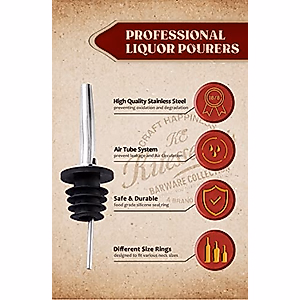 KITESSENSU 14 Pack Liquor Pourers, Stainless Steel Liquor Bottle Pourers for Alcohol, Bar Accessories Pour Spouts with Rubber Dust Caps