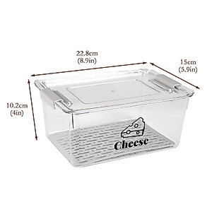 Yomjarl Cheese Container Airtight with Draining Basket Cream Cheese Sliced Cheese Box with Lid Cheese Saver for Fridge Cheese Keeper Cream Block Shredded Cheese Storage Box Saver Clear