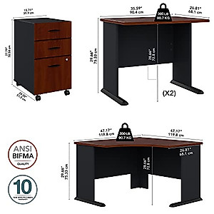 Bush Business Furniture Series A Corner Desk with Mobile File Cabinet, 84W x 84D, Hansen Cherry/Galaxy