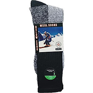 Diamond Star Merino Wool Socks 6 Pairs Thermal Socks Insulated for Cold Weather Winter Socks For Mens & Womens 10-13 (Solid Black)