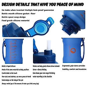 64 oz Collapsible Water Bottles with Straw, Half Gallon Water Bottle with Motivational Time Marker, Large Reusable Silicone Water Jug with Handle for Gym Sports Outdoor Travel Blue