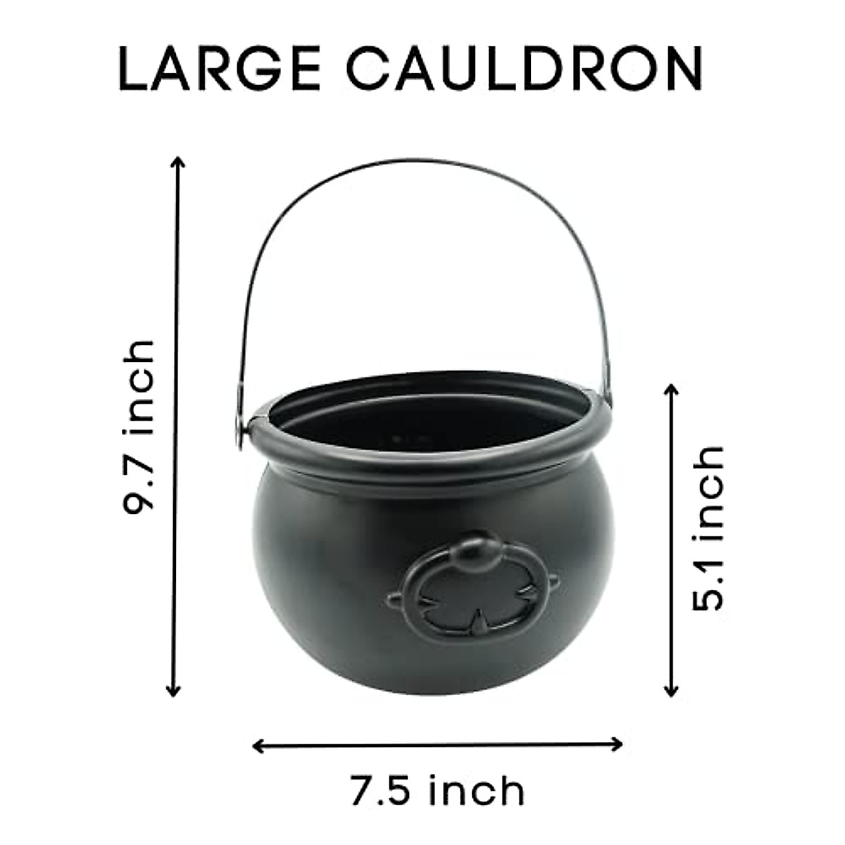 Black Cauldron Plastic Large 7.5" St. Patricks Day Pot of Gold Decoration Prop, Lucky Coin Holder with Handle for Saint Patricks Day Accessories, Supplies, & Centerpiece for Table