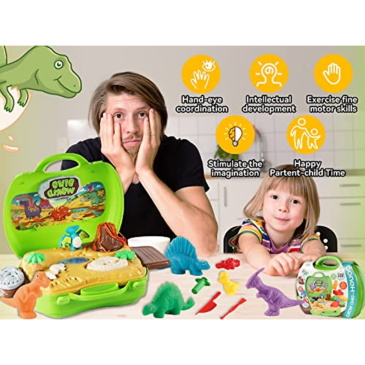 Crelloci Dinosaur Clay Toys, 26 PCS Dino Theme Color Tools and Molds Accessories for Boys Girls Christmas Halloween Party Gift