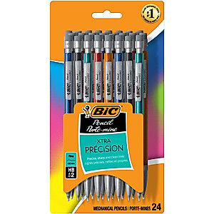BIC Xtra-Precision Mechanical Pencils With Erasers, Fine Point (0.5mm), 24-Count Pack, Mechanical Drafting Pencils Set