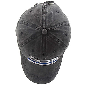 OASCUVER Men's Embroidered Thin Blue Line American Flag Hat Cotton Adjustable Baseball Cap Dad Hat (Thin Blue Line Embroidered Black, one Size)