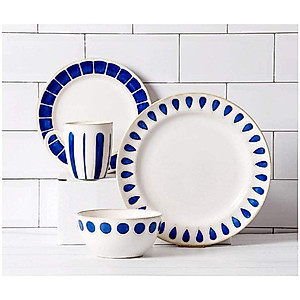 GagalU Fine Dinnerware Set,4 Pieces Blue White Ceramic Dinner Set Porcelain Mug Plate Bowl Lead-Free Tableware