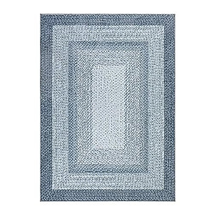 COZYLOOM Braided Print Home Indoor Area Rug 4x6 Rug for Entryway Living Room Bedroom Kitchen Dining Farmhouse Retro Area Rug Non Slip Backing Low Pile Floor Cover Non-Shedding Accent Rug Blue