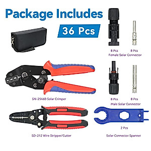 HKS Solar PV Panel Crimping Tool Kit with Crimper Stripper and 8 Pairs Solar connectors and 1Pair Solar Connector Spanner Wrench, Crimper Tool for Solar Cable AWG14-10,2.5/4/6mm²