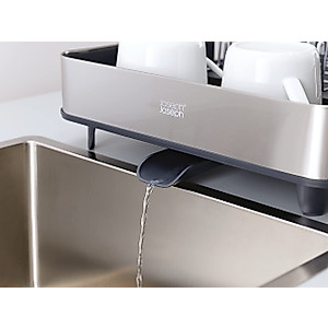 Joseph Joseph Stainless-Steel Extendable Dual Part Dish Rack Non-Scratch and Movable Cutlery Drainer and Drainage Spout, One-size, Gray