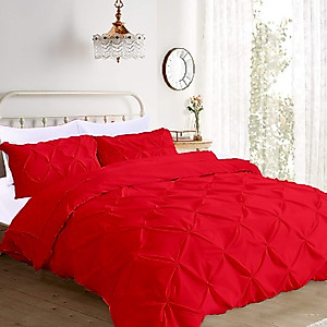 Good Night Bedding Duvet Cover Set - Pinch Pleated 3 Piece Duvet Cover Set 100% Cotton 800 Thread Count with Zipper & Corner Ties Tuffed Pattern Pintuck Decorative (King/Cal King, Red) Duvet Set