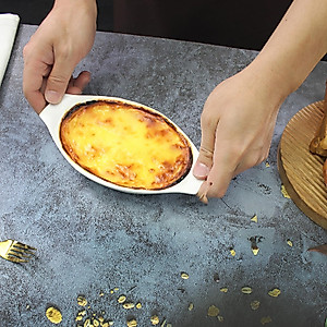 jinsongdafa Ceramic Oval Au Gratin Baking Dishes 7 oz, Set of 4 Banana Split Bowls, Oven and Microwave Safe, for 1 person servings, Bakeware with Double Handle for Kitchen and Home,8.3 Inch