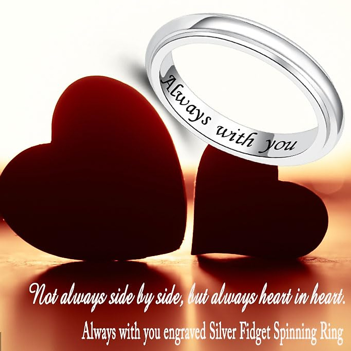 JLYY Silver Fidget Spinner Ring Band for Anxiety Relief ADHD Autism Stress Releasing S925 Sterling Inspirational Spinning Ring for Women Christtmas Gift