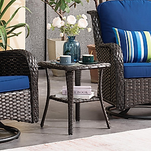 XIZZI Patio Furniture Set with Swivel Rocking Chairs,6 Pieces All Weather Wicker Outdoor Furniture with Sofa,High Back Patio Conversation Set for Balcony,Deck,and Backyard,Brown Rattan Navy Blue