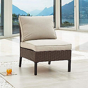 PatioFestival Rattan Armless Chair Wicker Patio Chairs Non-Armrest Sofa with Cushion Outdoor Metal Frame Furniture for Garden Porch Poolside Balcony