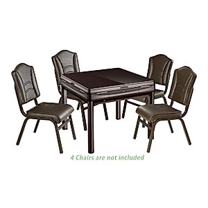 TRYHO 宣和电动麻将桌 Dark Brown Walnut Simple Style 4-Legged Automatic Mahjong Table with 40mm Numbered Tiles (Green+Blue) Hard Tabletop Cover All Style Fit No More Shuffling,More Rounds