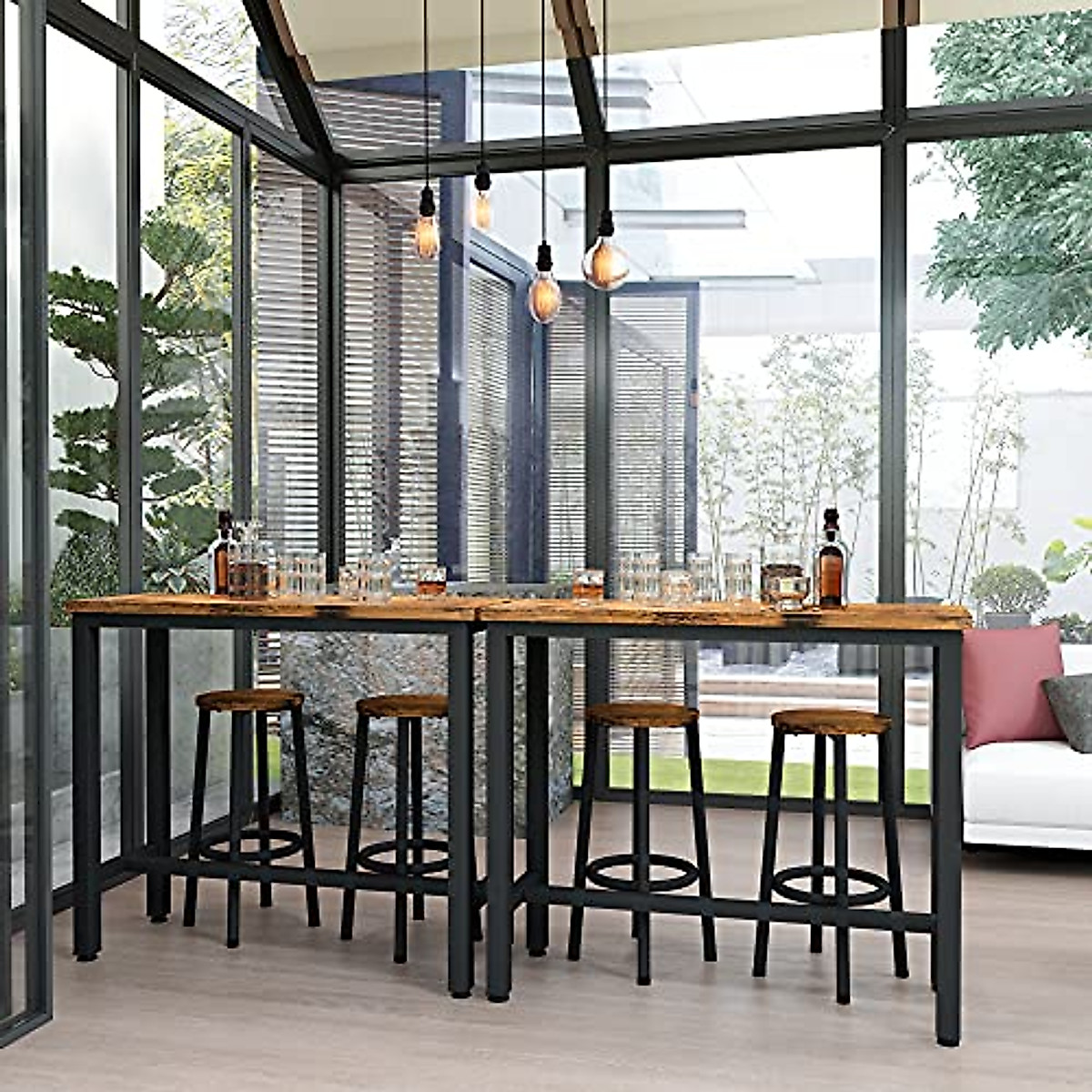 Hooseng Bar Table Set, 47" Pub Table High Table, Counter Dining Table with 2 Stools, 3 Piece Rectangle Kitchen Table Set Breakfast Bar Table for 2 Ideal for Kitchen, Living Room, Rustic Brown