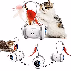 Nueplay Interactive Cat Toys for Indoor Cats, Automatic Cat Toys with LED Light,Smart Electric Cat Toys with 2 Feathers, Pet Exercise Toys, Robotic Cat Toys with 2 Modes USB Charging, Moving Cat Toys