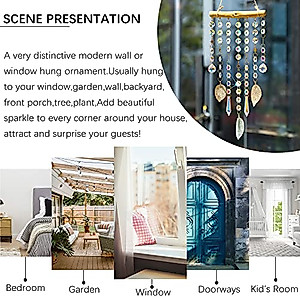 Hanging Window Suncatcher Rainbow Maker Glass Crystal Mobile Wind Chimes with AB Prisms & Natural Leaf Drops Home Wall Art Decoration Gift