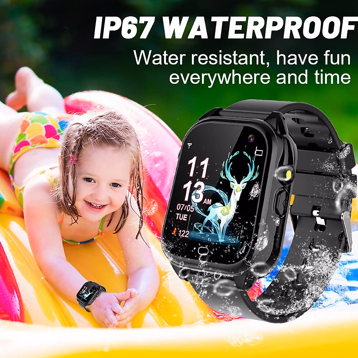 OVV Kids Waterproof Smart Watch Boys Girls Age 3-12 with 26 Game 1.44'' HD Touch Screen Music Player Camera Video Recorder 12/24 Hr Clock Pedometer Alarm Torch Calculator Children Learning Toys