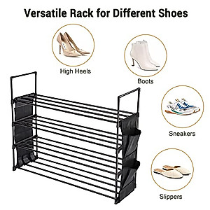 Ampersand Shops Multipurpose Home Organizer 4-Tier 20-Pair Capacity Space Saver Metal Shoe Rack (Black)