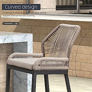 PURPLE LEAF Bar Stools Set of 2 Outdoor Bar Height Metal Stools Modern Wicker Rattan Barstools with Back Aluminum Outside Garden Patio Bar Chairs