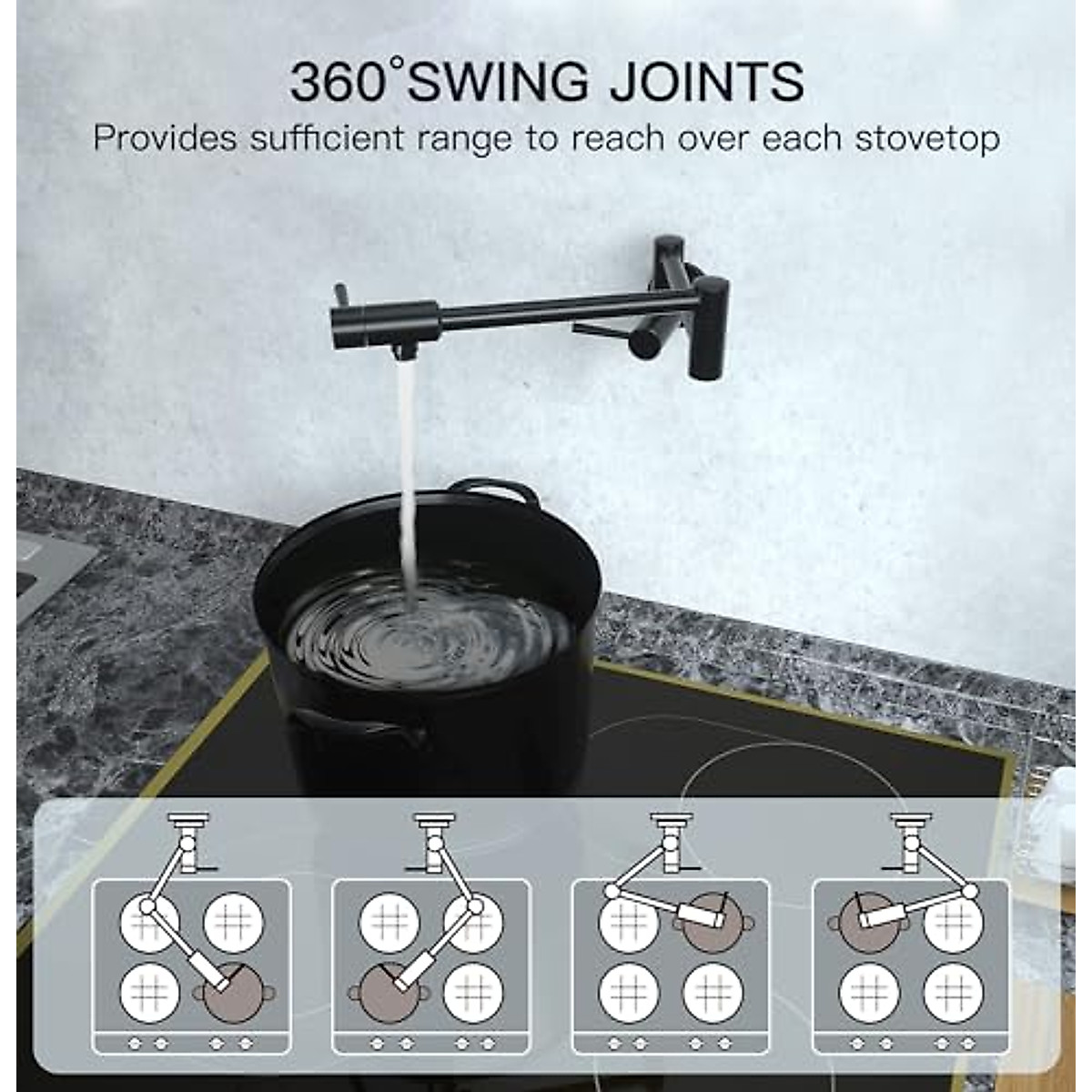 IMLEZON Pot Filler Faucet Stainless Steel Commercial Wall Mount Kitchen Sink Faucet Folding Stretchable with Single Hole Two Handles Black