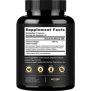 NURTURLY Multi Collagen Peptides Powder Capsules - Hydrolyzed Collagen Peptides Types (I, II, III, V & X) - Collagen Supplements for Joint Health, Anti-Aging, Hair, Skin & Nails - 120 Capsules