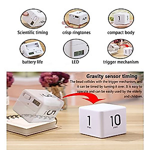 NTFRBCT Cube Timer Kitchen Timer Child Timer Gravity Sensor Flip Timer Exercise Timer Time Management Countdown Settings 1-3-5-10 Minutes Work, Yoga, Study and Game Etc