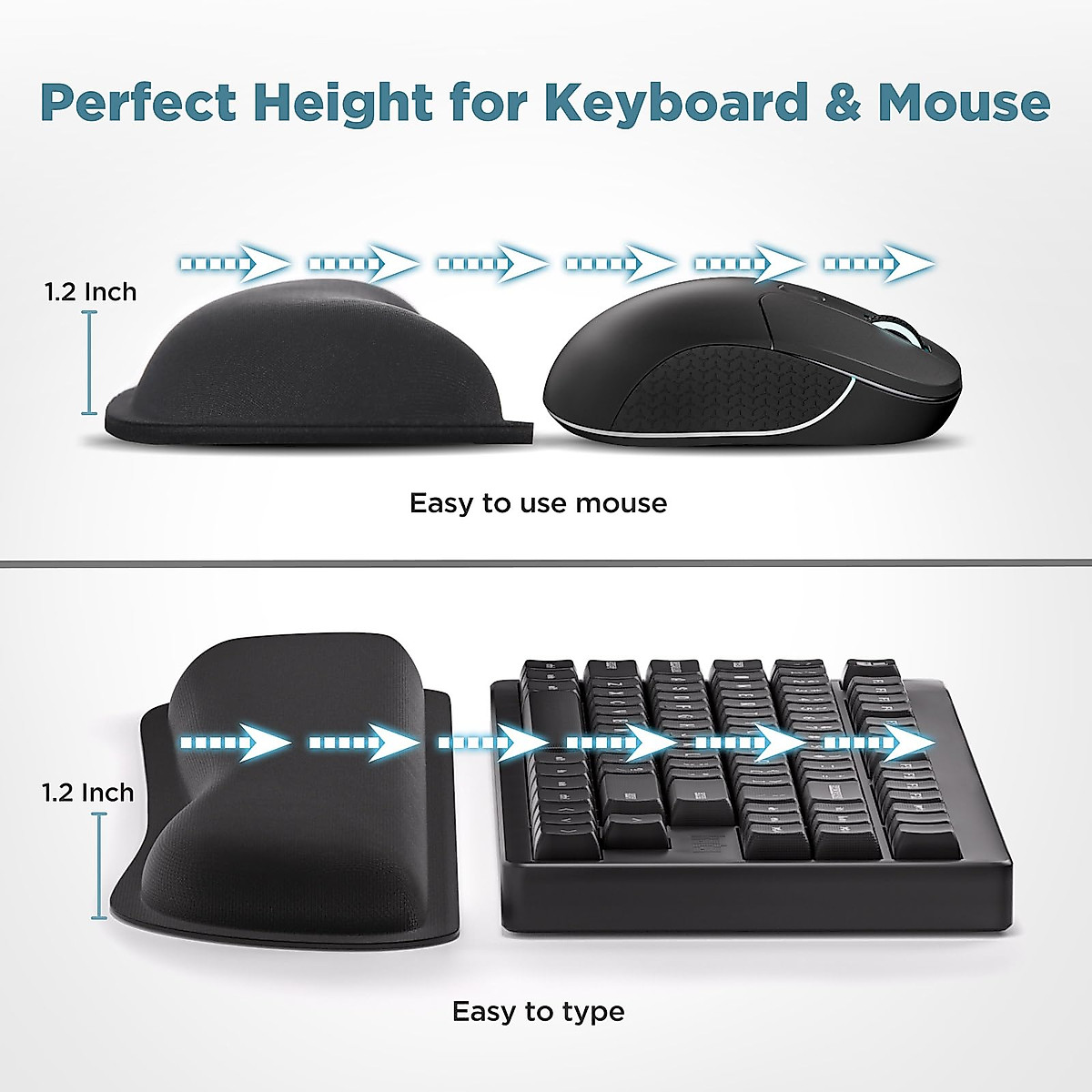 Gimars Upgrade Enlarge Gel Memory Foam Set Keyboard Wrist Rest Pad, Mouse Wrist Cushion Support for Office, Computer, Laptop, Mac, Comfortable, Lightweight for Easy Typing Pain Relief, Black