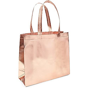 Juvale 24 Pack Holographic Rose Gold Reusable Grocery Bags with Handles for Shopping Boutiques, Birthdays (13.8 x 11.8 x 4.72 In)