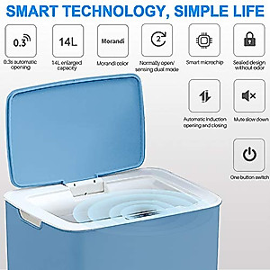 Automatic Trash Can, Non-Touch Sensor Plastic Garbage Bin 3.7 Gallon/14 L Waste Basket for Bathroom Kitchen Office(Blue)