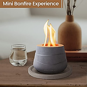 Kante 5.1 in. W Small Tulip Portable Concrete Rubbing Alcohol Tabletop Fire Pit w/Metal Extinguisher,Blue Fire Glass & 7.2 in. Light Gray Base,Ethanol Fireplace,Indoor Tabletop Fire Pit Bowl Pot