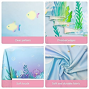 9x5ft Fabric Under The Sea Tablecloth Little Mermaid Table Cover for Under Sea Birthday Party Decoration Bubble Ocean Beach Pool Wedding Reception Table Cloths Dessert Tablecloths Kids Party Supplies