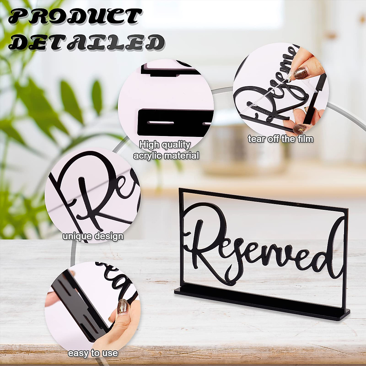 6 Pieces Reserved Signs for Wedding, Party, Acrylic Reserved Table Signs Reserved Seating Signs for Tables chairs Restaurant Special Events