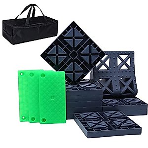 GarfatolRv Rv Leveling Blocks,Trailer Leveling Blocks for Heavy Duty Include Camper Leveling Blocks 9 Packs,One Top Wheels Chock and Green Ramp 3 Packs with Bag -Grey
