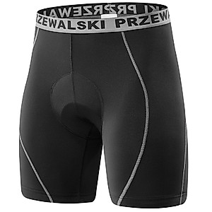 Przewalski Mens Cycling Underwear Shorts 4D Padded Bike Undershorts Bicycle MTB Liner Shorts with Silicone Leg Grippers Grey