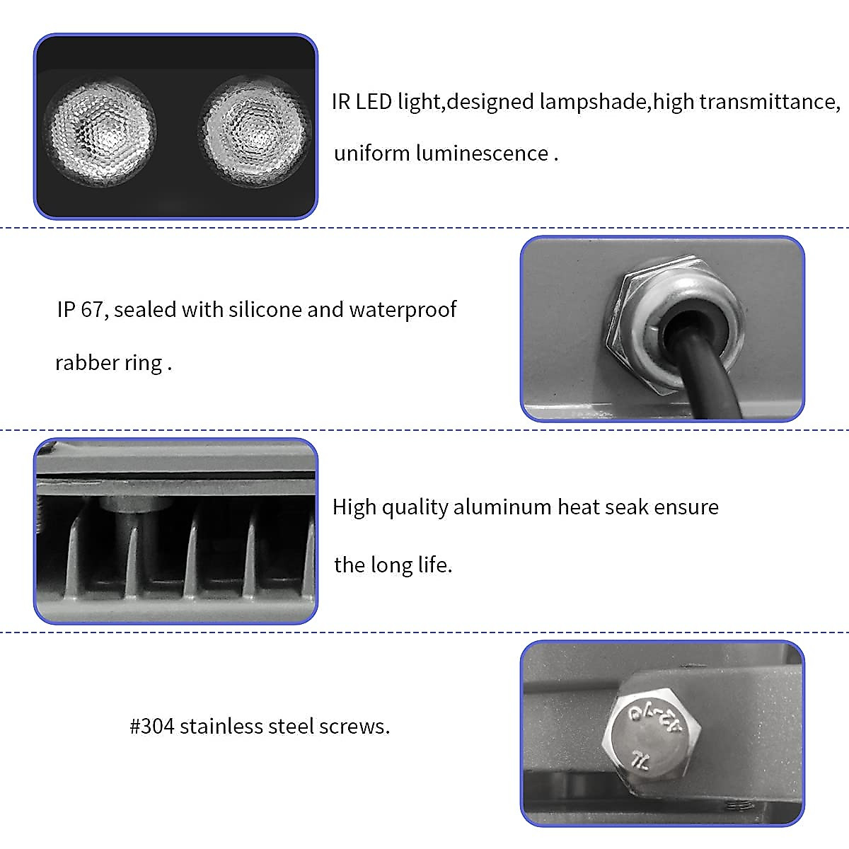 OHWOAI IR Illuminator, 6 LED IR Lights 850nm, Long Range Infrared Light, Outdoor Waterproof Lamp Night Vision, 10ft 12V 2A Power Supply