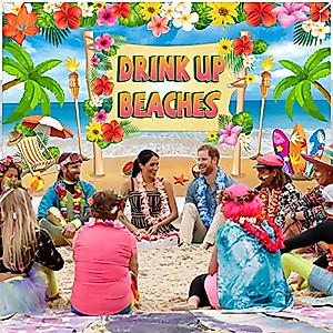 Yoaokiy Beach Theme Party Decorations Drink Up Beaches Banner Backdrop, Hawaii Party Luau Summer Party Background Sign Decor, Tropical Bachelorette Poster Party Supplies